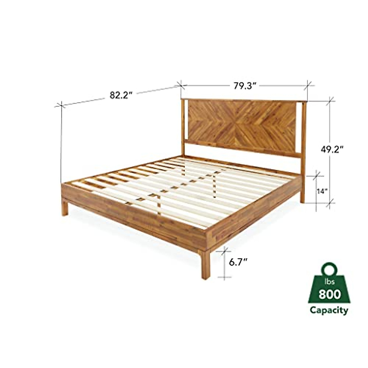 Bme Vivian 14 Inch Deluxe Bed Frame with Headboard - Rustic & Scandinavian Style with Solid Acacia Wood - No Box Spring Needed - 12 Strong Wood Slat Support - Easy Assembly - King,Rustic Golden Brown