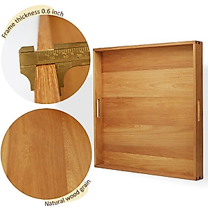 Rysowda Large Square Teak Wood Ottoman Tray with Handles - 24x24 Inch Wooden Decorative Serving Tray for Coffee Table and Home Decor