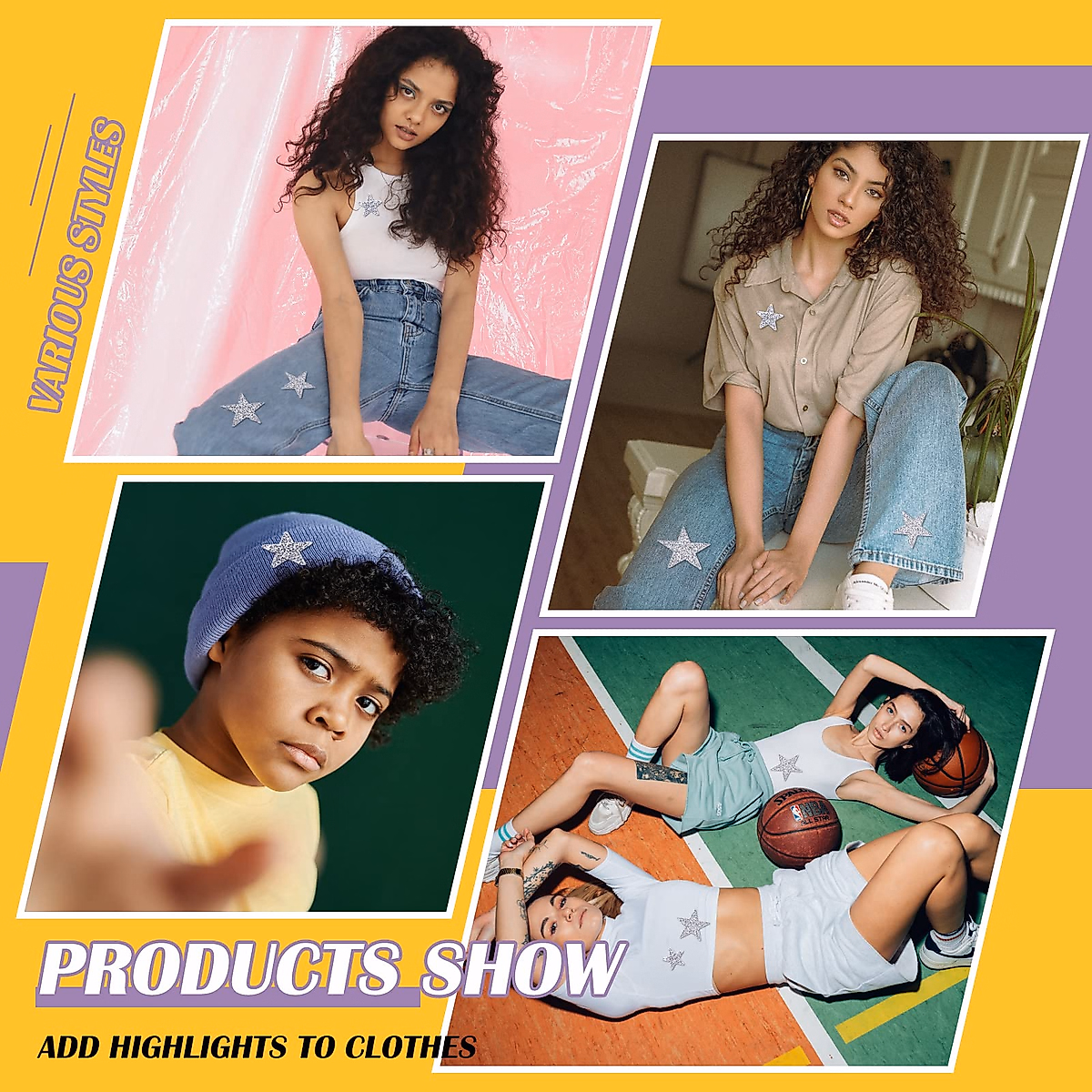 Syhood 24 Pieces Star Patches Iron on Patches Star Appliques Rhinestone Adhesive Sequin Star Patches Glitter Star Patches Appliques for Clothing Jeans Repair Decoration(1.57/2.36/3.15 Inch,Silver)