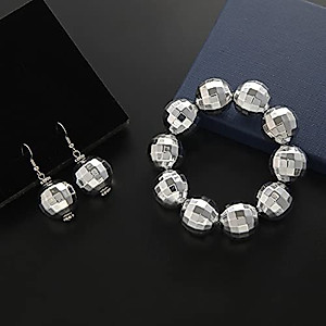 70s Disco Accessories Women, Disco Earrings and Bracelet Set, Disco Ball Bracelet Disco Ball Earrings for Women, 70 Jewelry for Women Girls, 70s Party Decorations