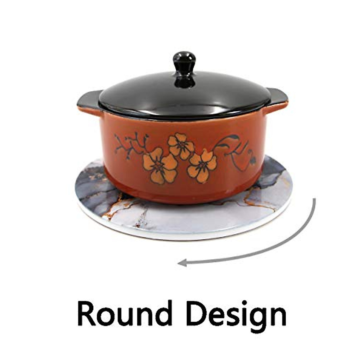 Onntec Ceramic Trivet for Hot Pots and Pans, Kitchen Decor Accessories for Table,Heat Resistant Mat with Marble Style,Round 7.7 Inch Set of 2