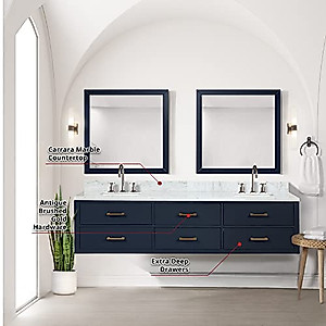 Bell+Modern Tuckerton 80 in W x 22 in D Blue Double Bath Vanity, Carrara Marble Top and Mirror