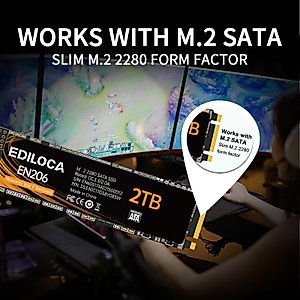 Ediloca EN206 2TB SSD M.2 SATA 3D NAND TLC, M.2 2280 SATA III 6Gb/s SSD Internal Hard Drive, Read/Write Speed up to 550/480 MB/s, Compatible with Ultrabooks, Tablet Computers and Mini PCs