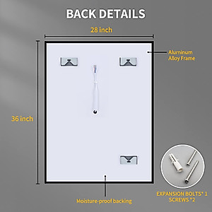 UNIQUE PLUS LIFE 20 x 28 Inch LED Bathroom Mirror with Lights, Anti-Fog Mirror for Bathroom, Black Framed Bathroom Vanity Mirror with Touch Button, Dimmable Lights Makeup Mirror, CRI 90+