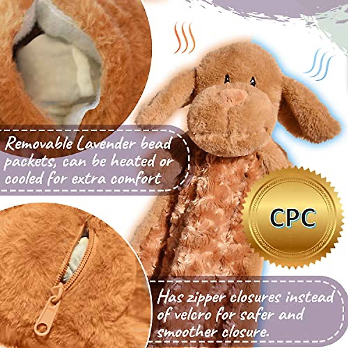 Lovey Microwavable Stuffed Animal - Large lovies for Babies which are heatable Stuffed Animals, Lavender Stuffed Animals micowavable with Removable Lavender Packet, Calming Heating pad Stuffed Animal