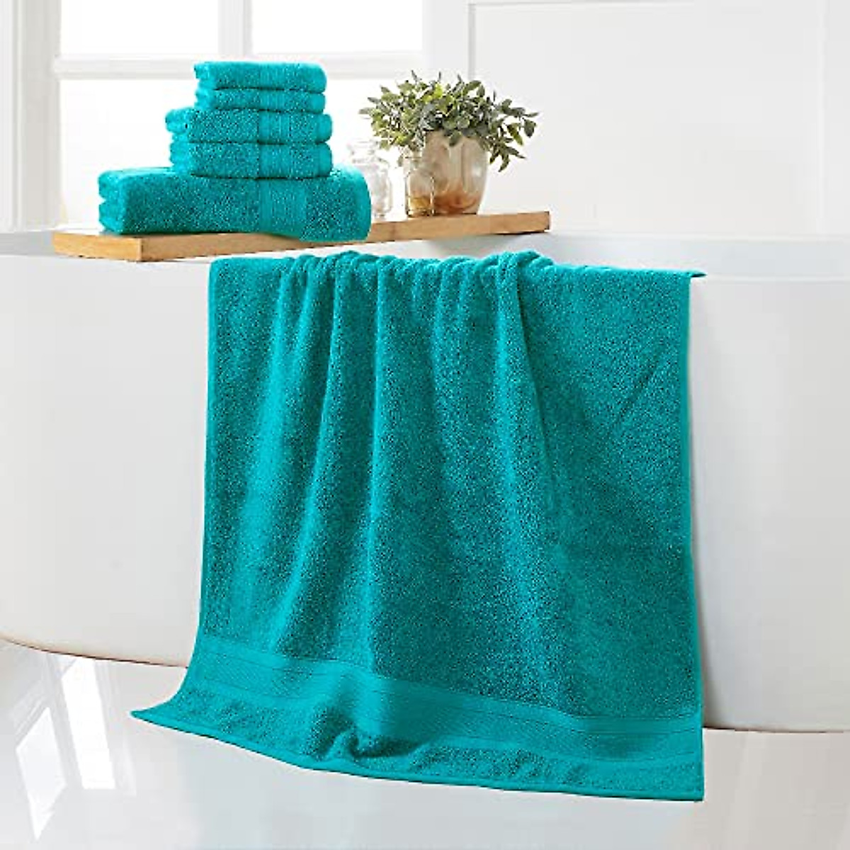 TRIDENT 6 Piece Bath Towels Set for Bathroom - 2 Bath Towel, 2 Hand Towel, 2 Washcloth 100% Cotton Soft and Plush Highly Absorbent, Soft Towel for Hotel & Spa - Aqua Green Teal