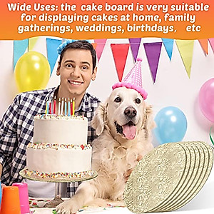 12 Pieces 10 Inch Cake Drums Round with 2 Rolls 1.6/1 Inch Satin White Ribbon Sturdy Cake Boards Wooden Cake Decorating Plate Cake Stands Drum for Home Wedding Bakery Supplies (Gold)