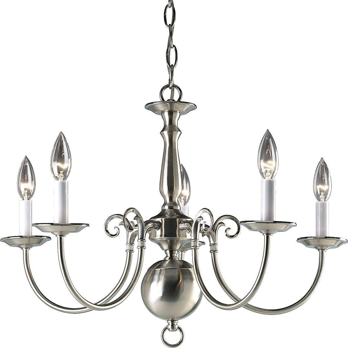 Progress Lighting P4346-10 5-Light Americana Chandelier with Delicate Arms and Decorative Center Column, Polished Brass