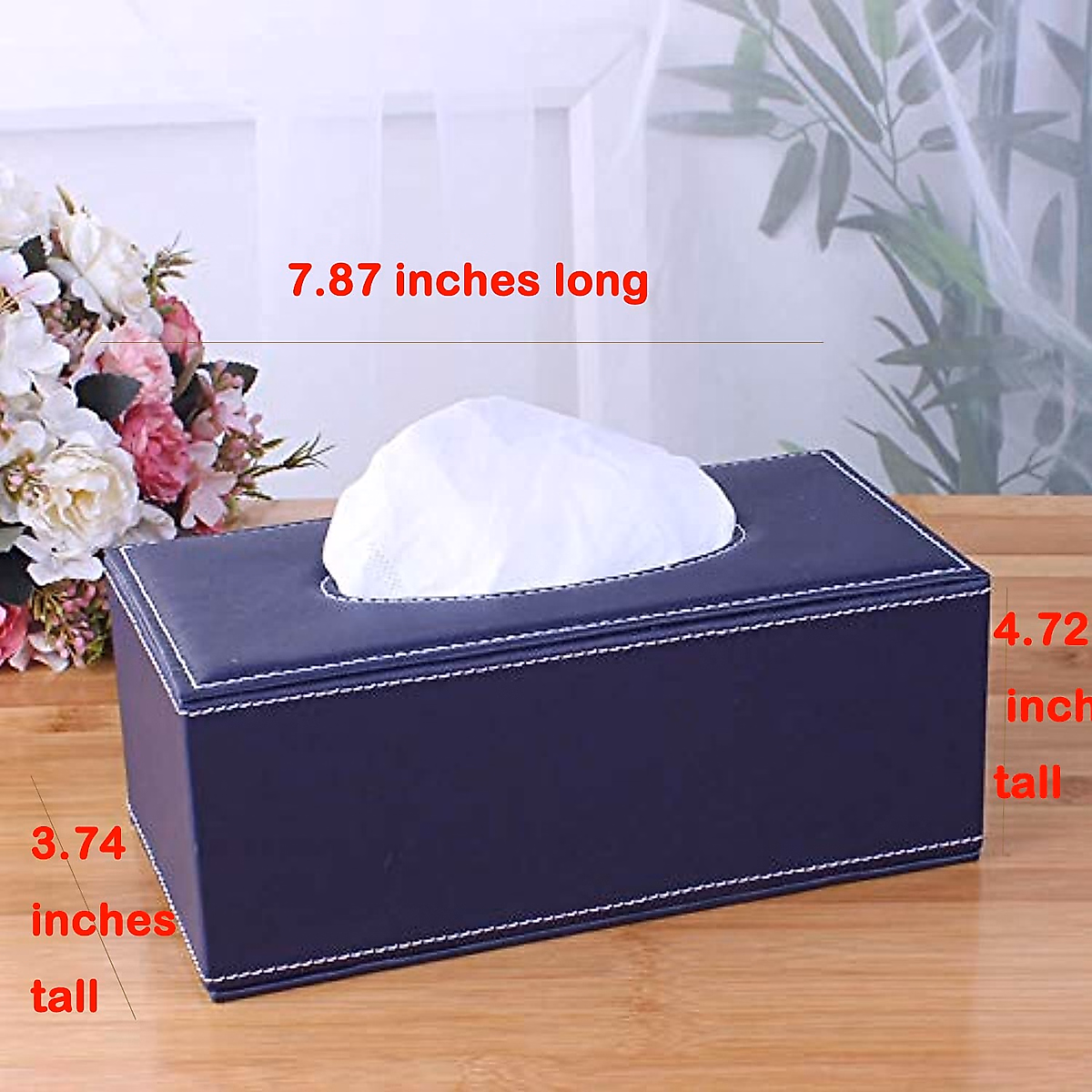 Small Leather Tissue Box Holder - Waterproof Rectangular Tissue Box Vintage Napkin Holder for Home, Office, and Car Kitchen Bathroom (22_Navy Blue)