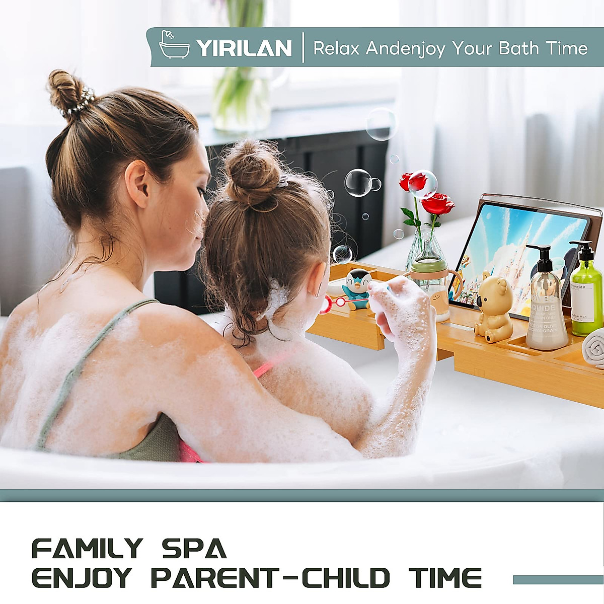 Yirilan Luxury Bathtub Tray Caddy - Expandable Bath Tray - Unique House Warming Gifts, New Home, Anniversary & Wedding Gifts for Couple, Bridal Shower Gift for Women