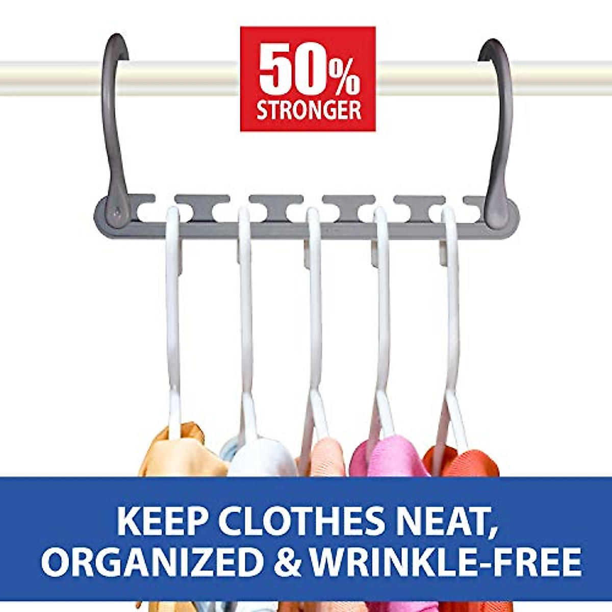 Wonder Hanger Max Pack of 10 Organizer, Triples Clothes-Hanger Space for Wrinkle-Free Clothes, Space-Saving Closet-Organization Hangers, Fully Assembled, Grey