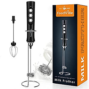 FoodVille MF02 Rechargeable Milk Frother Handheld Foam Maker with Stainless Whisk for Cappuccino, Latte, Bulletproof Coffee, Keto Diet, Protein Powder, Matcha