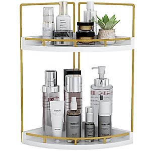Dorhors 2-Tier Bathroom Countertop Organizer,Vanity Counter Corner Shelf, Skincare Organizers, Wood Counter Bathroom Storage and Organization for Kitchen