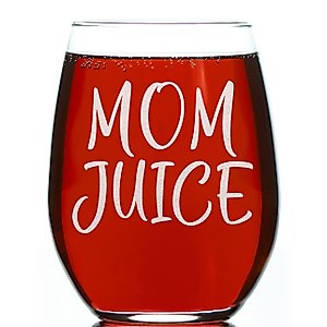 CARVELITA Mom Juice 15oz Funny Wine Glass, Novelty Gag Birthday Present for a New Mom, Friend, Adult Sister, Her Best Christmas Gifts For Women, Mother, Mom - Unique Xmas Wife Gift Idea From Husband
