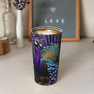 WANGXUEE Purple Peacock Print 500ml Stainless Steel Travel Tumbler Double Wall Vacuum Insulated Coffee Mug