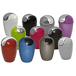 Evideco French Home Goods Taupe Mini Trash Can for Countertop 0.5 Liter -0.3 Gal Chrome Lid