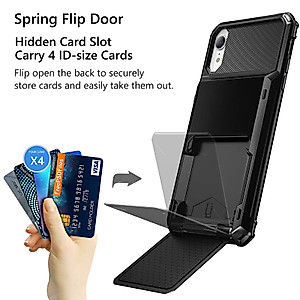 Vofolen for iPhone XR Case Wallet ID Slot Credit Card Holder Spring Pocket for Men Women Scratch Resistant Dual Layer Protective Bumper Rugged TPU Rubber Armor Hard Shell Cover for iPhone XR 10R Black