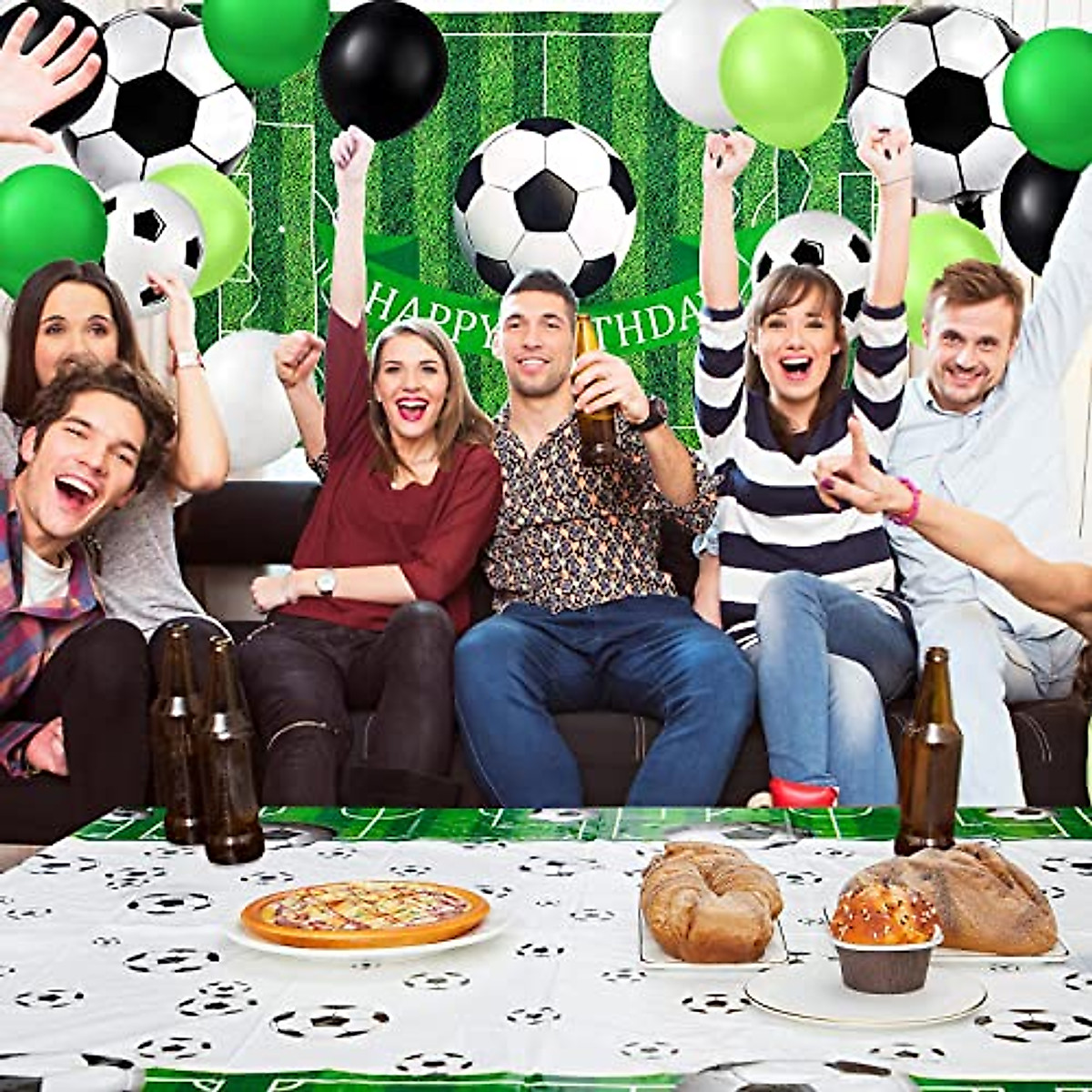 86 Pieces Soccer Birthday Party Decorations Supplies Include Soccer Birthday Party Backdrop Plastic Soccer Table Covers Soccer Balloon Garland for Soccer Event Birthday Party