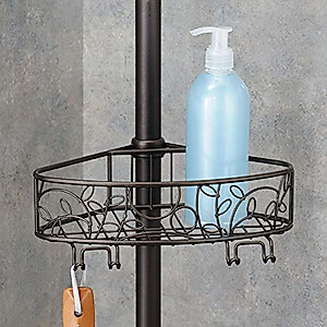 iDesign Twigz Metal Wire Rod Corner Shower, Adjustable 5'-9' Pole and Baskets for Shampoo, Conditioner, Soap with Hooks for Razors, Towels, Tension Caddy