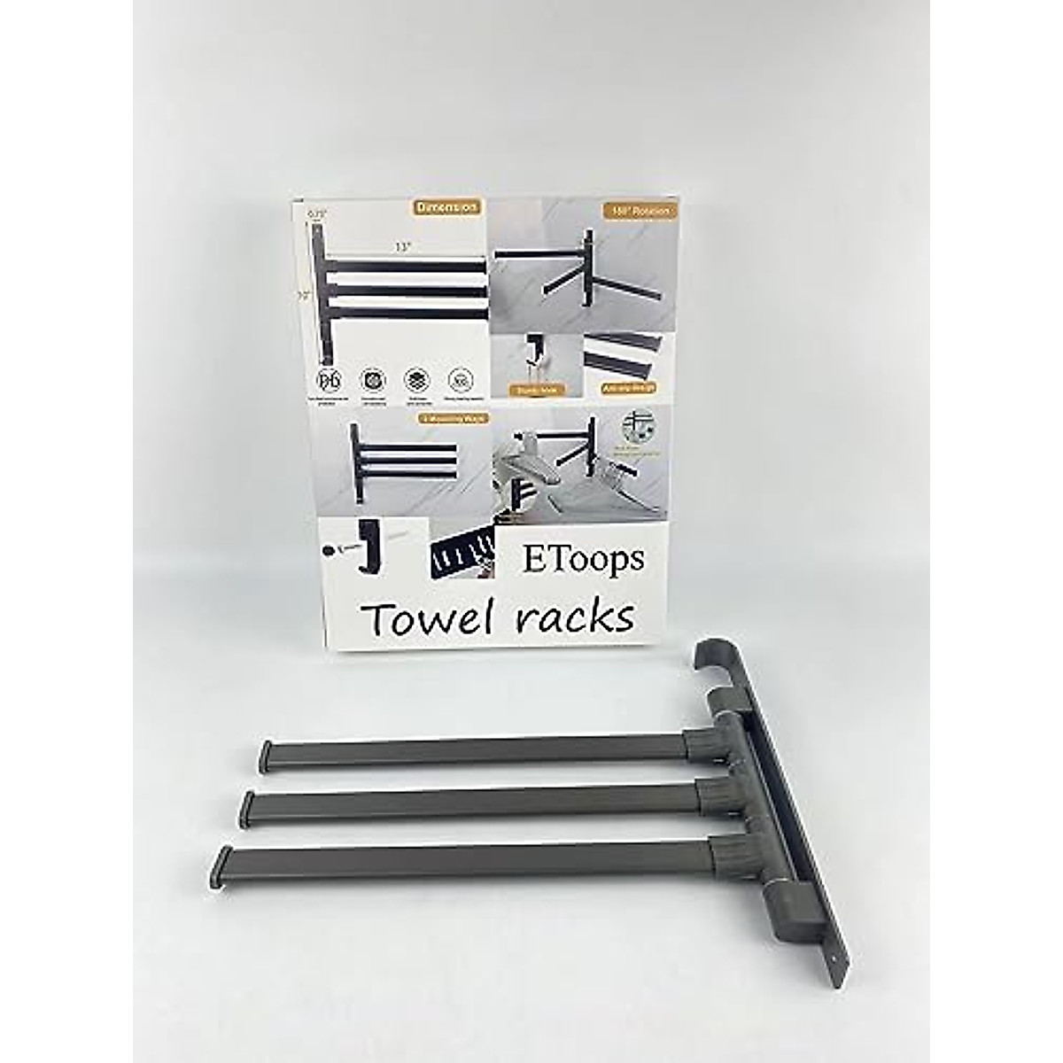 EToops Towel Racks, Swivel Towel Rack, Rustproof and Durable Space Saving Towel Hanger, Towel Bar Swing Out 180° Rotation, Wall Mounted/Glue Mounted Towel Rod with Hook for Bathroom, Kitchen