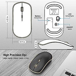 JOYACCESS J Silent Mouse Wireless, Portable Wireless Computer Mouse with 5 Adjustable DPI Levels, USB Mouse for Desktop, Notebook, MacBook, Chromebook, PC (Black Gold)