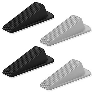 Door Stoppers, SENHAI 4Pcs Door Stop Wedge Rubber Doorstopper Wedge Door Non-Scratching Anti-Slip Design Sturdy Stackable Door Stoppers for Bottom of Door Carpet Heavy Duty Door (2 Black,2 Gray)