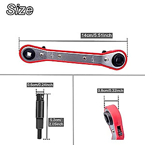 LDCRE HVAC Service Wrench Set , Air Conditioner Valve Curved Ratchet Wrench ( 1/4", 3/8", 3/16", 5/16" ), with Hexagon Bit Adapter Tool Kit for Refrigeration Equipment and Repair