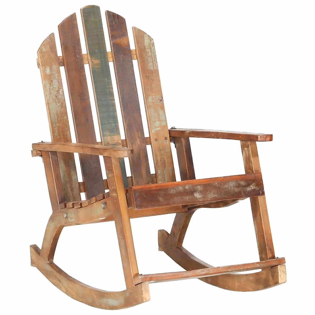 Rustic Outdoor Rocking Chair - Reclaimed Wood Garden Furniture for Relaxation and Comfort - Handcrafted Wooden Rocker for Lawn Porch or Deck-Multicolour