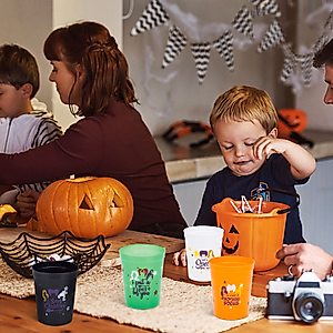 Ainibar Halloween Party Cups - Set of 20 Orange,White,Black and Green 16oz Stadium Cups,Perfect for Hocus Pocus Halloween Party Supplies, I Smell Children Holiday Witches Halloween Party