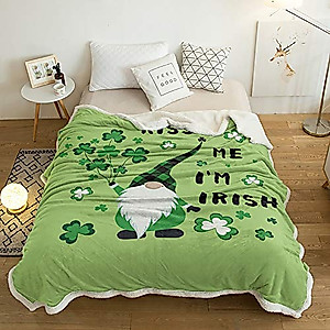 Irish Gnome with Lucky Clovers Sherpa Flannel Throw Blankets Thick Reversible Plush Fleece Blanket for Bed Couch Sofa Decor St. Patrick's Day,Ultra Soft Comfy Warm Fuzzy TV Blanket