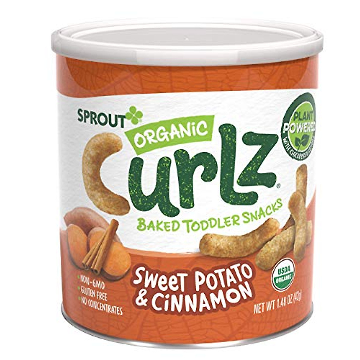 Sprout Organic Curlz Toddler Snacks Sweet Potato & Cinnamon, 1.48 Oz Can
