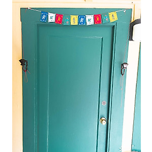 Buddha of Compassion Tibetan Prayer Flags Om Mani Padme Hum Set of 10 Five Tibetan Traditional Colors which are Yellow, Green, red, White and Blue. Each Color Represents an Element.