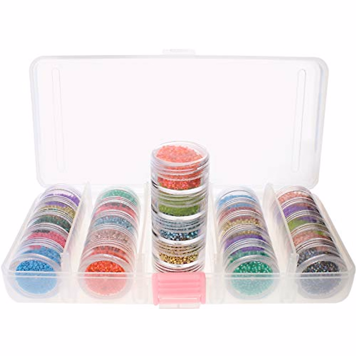 The Beadsmith Personality Case, Clear Plastic Bead Storage Case with 25 Removable and Stackable Jars, includes 5 screw top lids, Organizer Storage for Beads, Snap Lock Case for Jewelry and Crafts