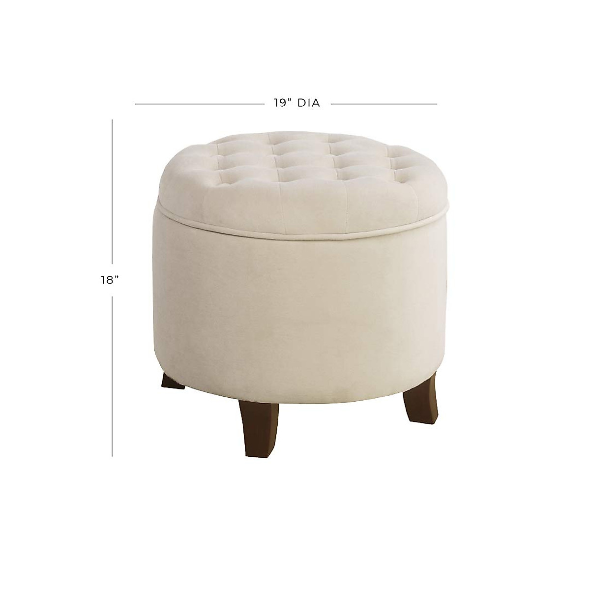 Homepop Home Decor | Upholstered Round Velvet Tufted Foot Rest Ottoman | Ottoman with Storage for Living Room & Bedroom | Decorative Home Furniture, Cream Small