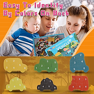 FLYINGSEEDS 6 Packs Vehicles Shaped Wooden Jigsaw Puzzles for Toddlers 1-3, Easy Puzzles with Pattern Blocks, Montessori Learning Toys Preschool Educational Game Class Teaching Best Gifts for Kids 2-4