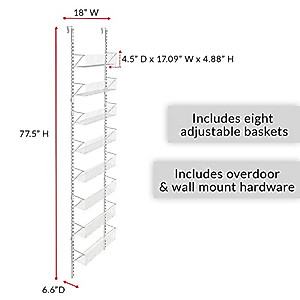 ClosetMaid 97535 Adjustable Wall & Door 8-Tier Basket Organizer, 18", , White