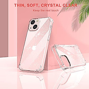 KSWOUS Sparkly Glitter Clear Case for iPhone 13 Mini 5.4 Inch with Screen Protector[2 Pack] + Camera Lens Protector[2 Pack], Soft Protective Case for Women Girls Cute Shockproof Cover(Glitter)