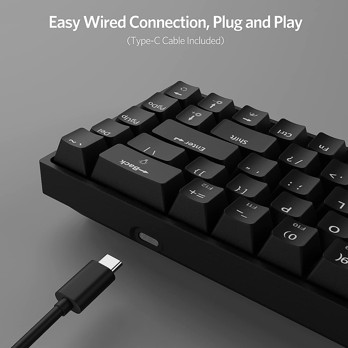 TEWELL 68 Keys Wired Compact Mechanical Gaming Keyboard with Audible Click Sound Blue Switches, Rainbow Backlit Portable Computer Keyboard for Windows Gaming PC