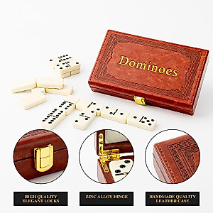 ZOOCEN Double 6 Dominoes Set in Leatherette Case (28 Tiles with Spinner), Ivory