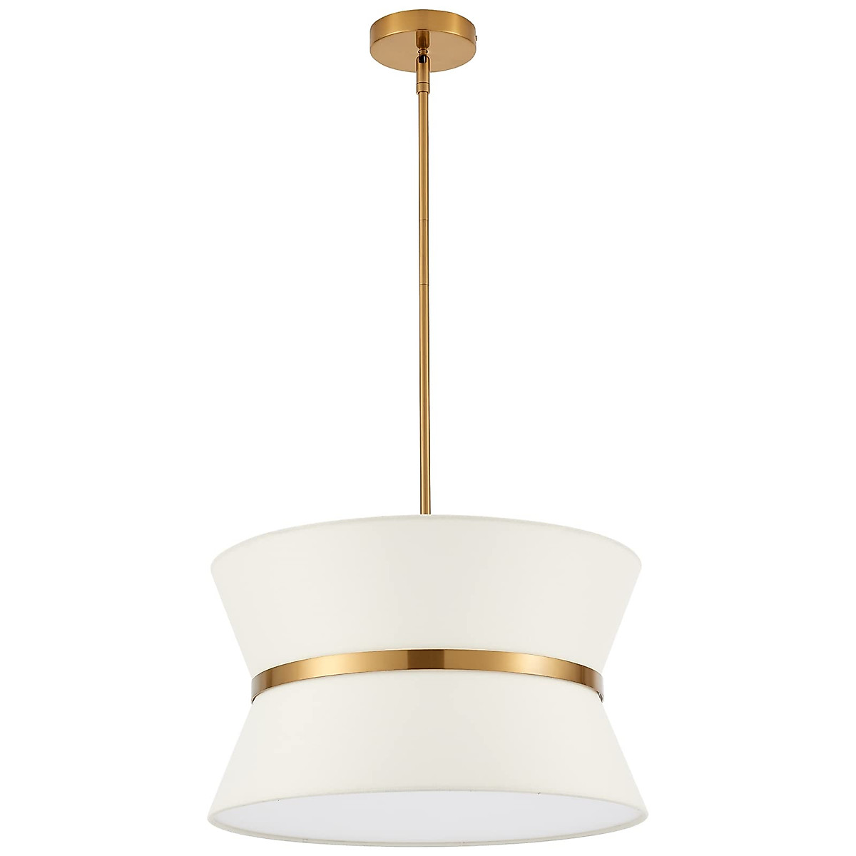 ELYCCUPA Modern Chandelier with Off-White Fabric Shade and Brass Finished Adjustable Pendant Light for Kitchen Island Living Room Bedroom Hallway, E26, Dia 18 Inch, UL Listed