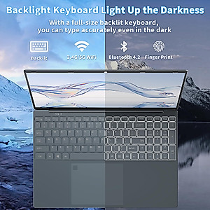 【Win 11/MS Office 2019】16" Laptop Computer 12th Gen Alder Lake N95 CPU (Up to 3.4Ghz) Quad-Core 12G LPDDR5 RAM 256GB SSD, Narrow Bezels 1920*1200 2K FHD IPS Screen/Backlit KB/Fingerprint Unlock(Gray)