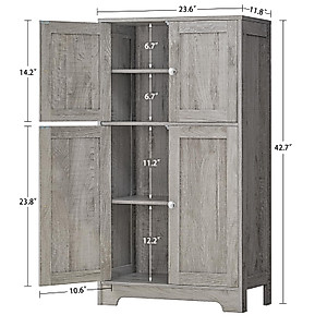Iwell Storage Cabinet, Bathroom Cabinet with 4 Doors & 2 Adjustable Shelves, 6 Adjustable Heights, Cupboard for Living Room, Entryway, Home Office, Grey