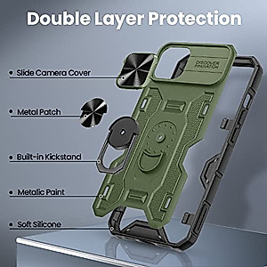 VEGO for iPhone 13 Case, iPhone 14 Kickstand Case with Slide Lens Cover, Built-in 360° Rotate Ring Stand Magnetic Car Mount Cover Case for iPhone 14 iPhone 13 6.1 inch 2021 - Green