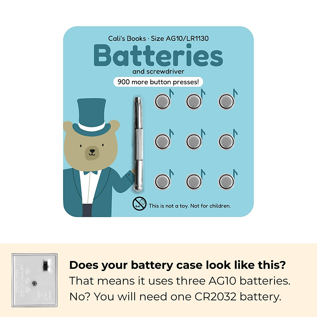 Cali's Books Battery Kit for Interactive Musical Books. Battery Kit with 9 AG10-LR54 Batteries and Small Screwdriver for Sound Books