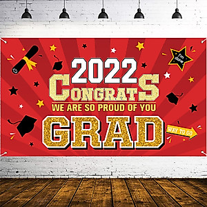 Graduation Party Decorations 2022 Red - Large 78” x 45” Congrats Graduation Banner Party Supplies - Class of 2022 Graduation Decorations for Any Schools or Gradesr Indoor/Outdoor Home Door Décor
