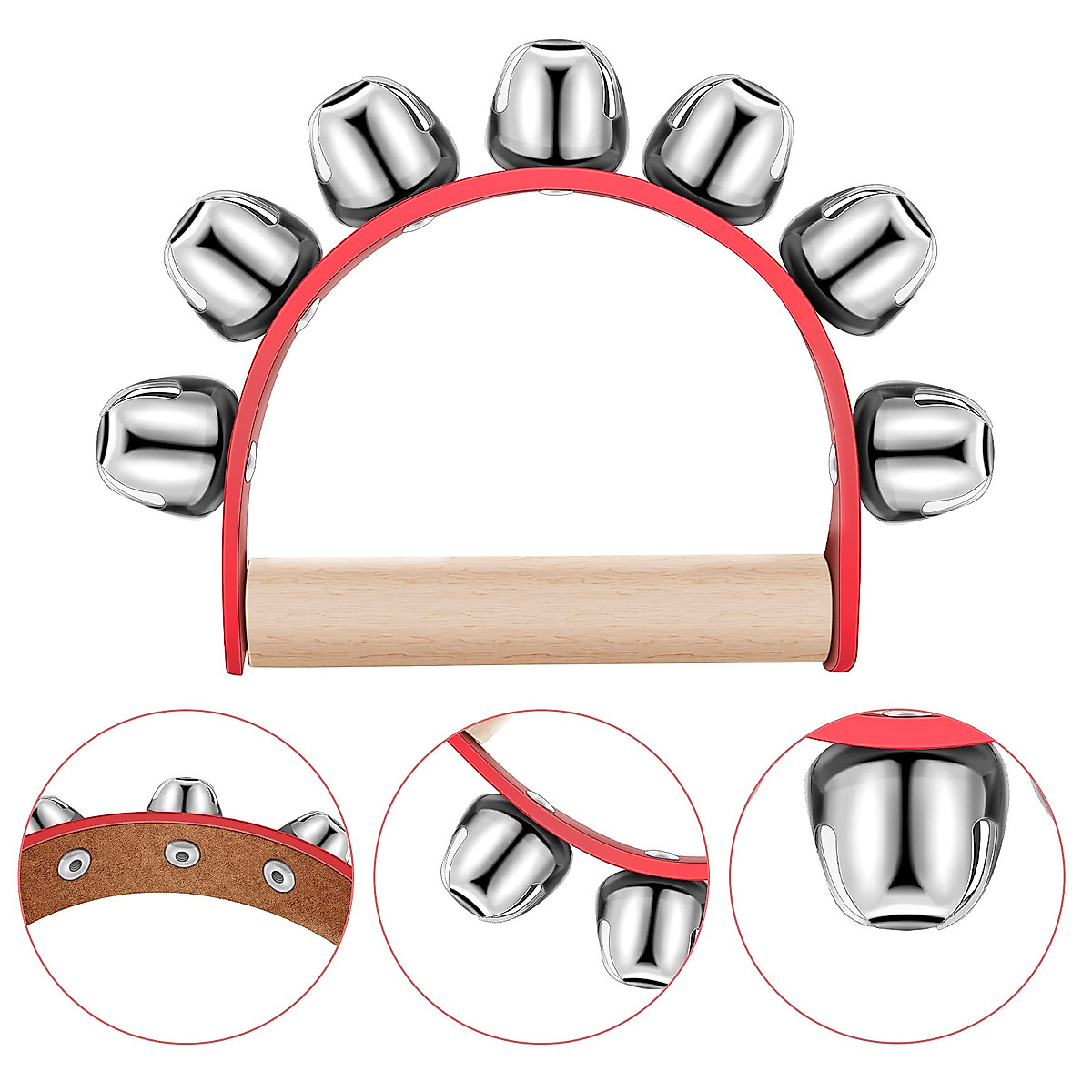 6 Pieces Christmas Caroling Sleigh Bells Handheld Sleigh Bells Instrument Handheld Jingle Ring Sleigh Bells Musical Bell Instrument Wooden Handle Bells for Christmas Valentines Crafts Decor (7 Bells)