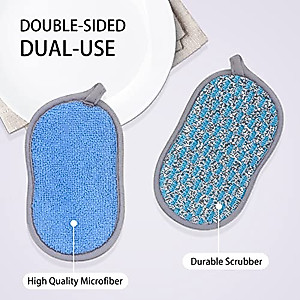 Toplive Durable Scrub Scouring Sponge , [4 Pack] Microfiber Sponge Kitchen Scrub Sponge Pad Cleaning Scrubber Cleaning of Dishes, Pots and Pans