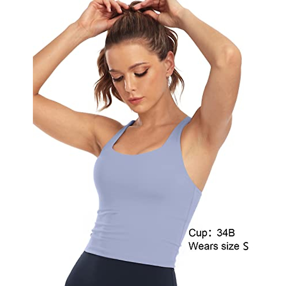 HeyNuts Longline Zeal Sports Bras for Women, Medium Impact Wirefree Yoga Bras Padded Workout Tank Tops Crisscross Back Crop Tops Tempest Blue S