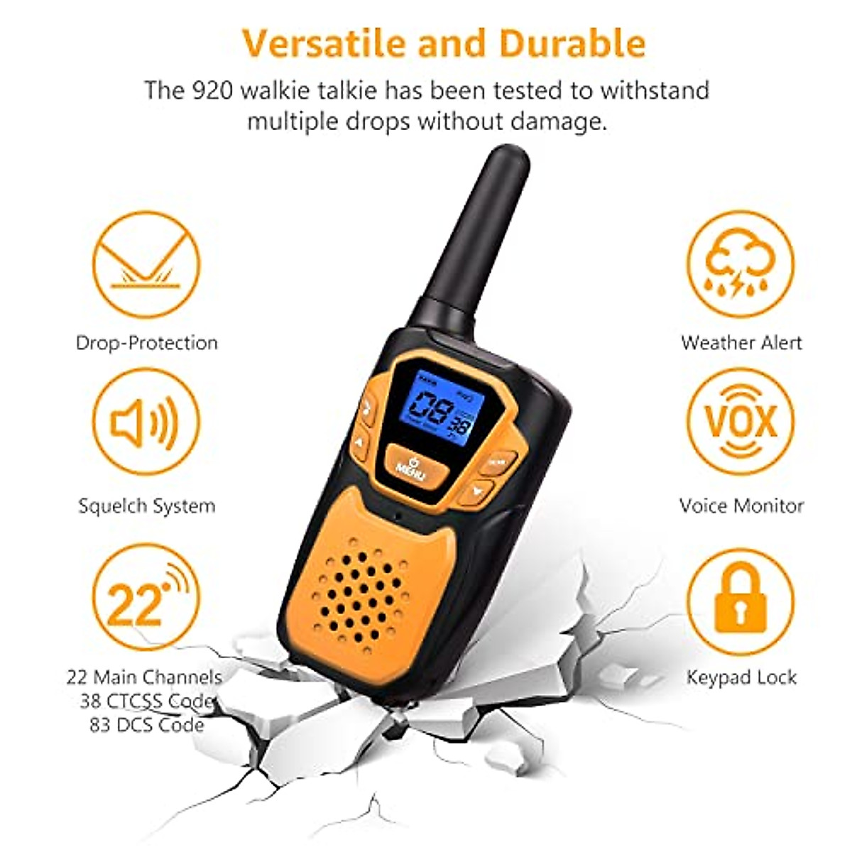 Walkie Talkies 3 Pack, Rechargeable Easy to Use Family Walky Talky Long Range 2 Way Radio Gift with NOAA Weather Channel Micro-USB Charger/Battery/Lanyard Hiking Camping Trip