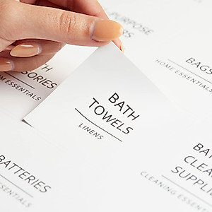 Talented Kitchen 144 Minimalistic Laundry Room Labels for Glass Jars, Preprinted Linen Closet Stickers for Containers, Bathroom Organization, Cleaning Supplies (Black)